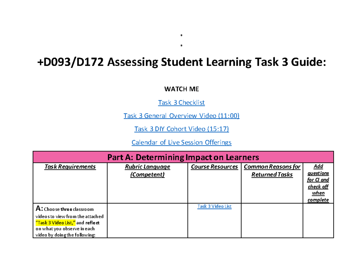D093 Task 3 Guide - ####### * * +D093/D172 Assessing Student Learning ...