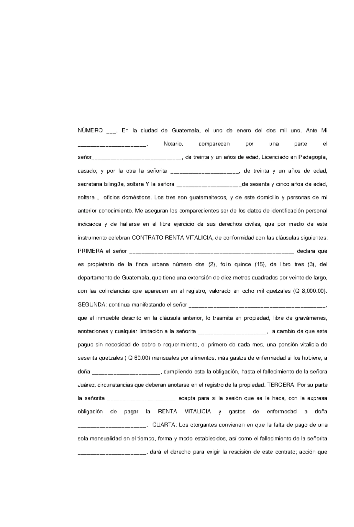 Caracteristicas elementos Contrato DE Renta Vitalicia - CONTRATO DE ...