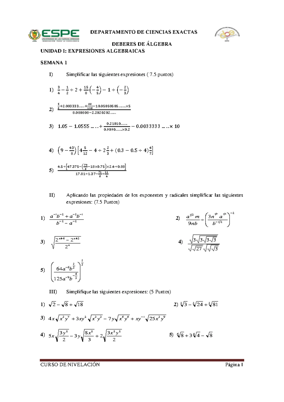 Algebra Ejercicios 202 3A (29) - ESCUELA POLITÉCNICA NACIONAL ÁLGEBRA ...
