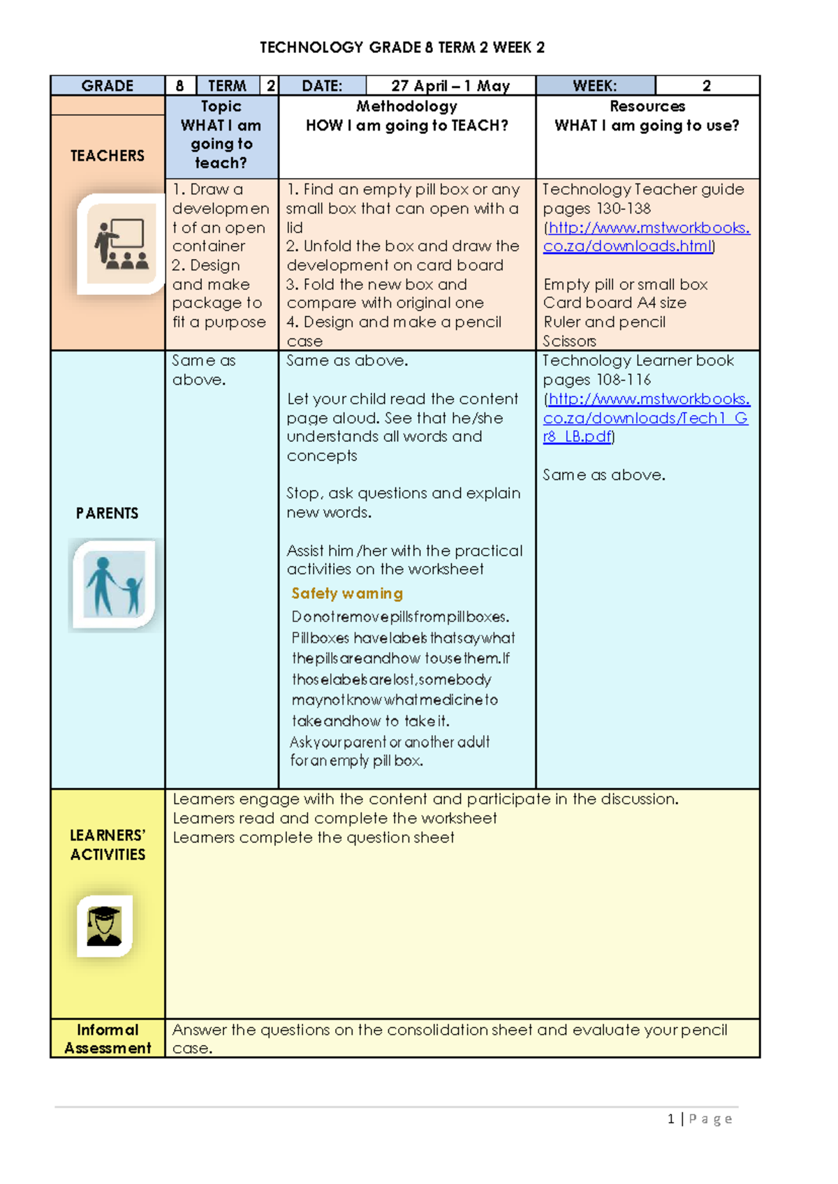 Grade 8 Technology Lesson Plan: Term 2 Week 2 Activities - Studocu