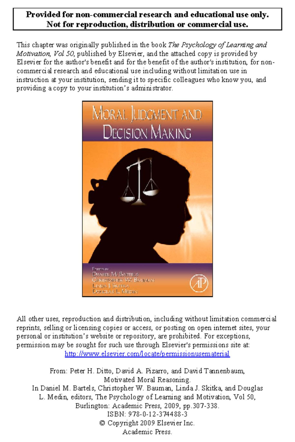 Psychology of Learning and Motivation (Vol 50): Motivated Moral ...