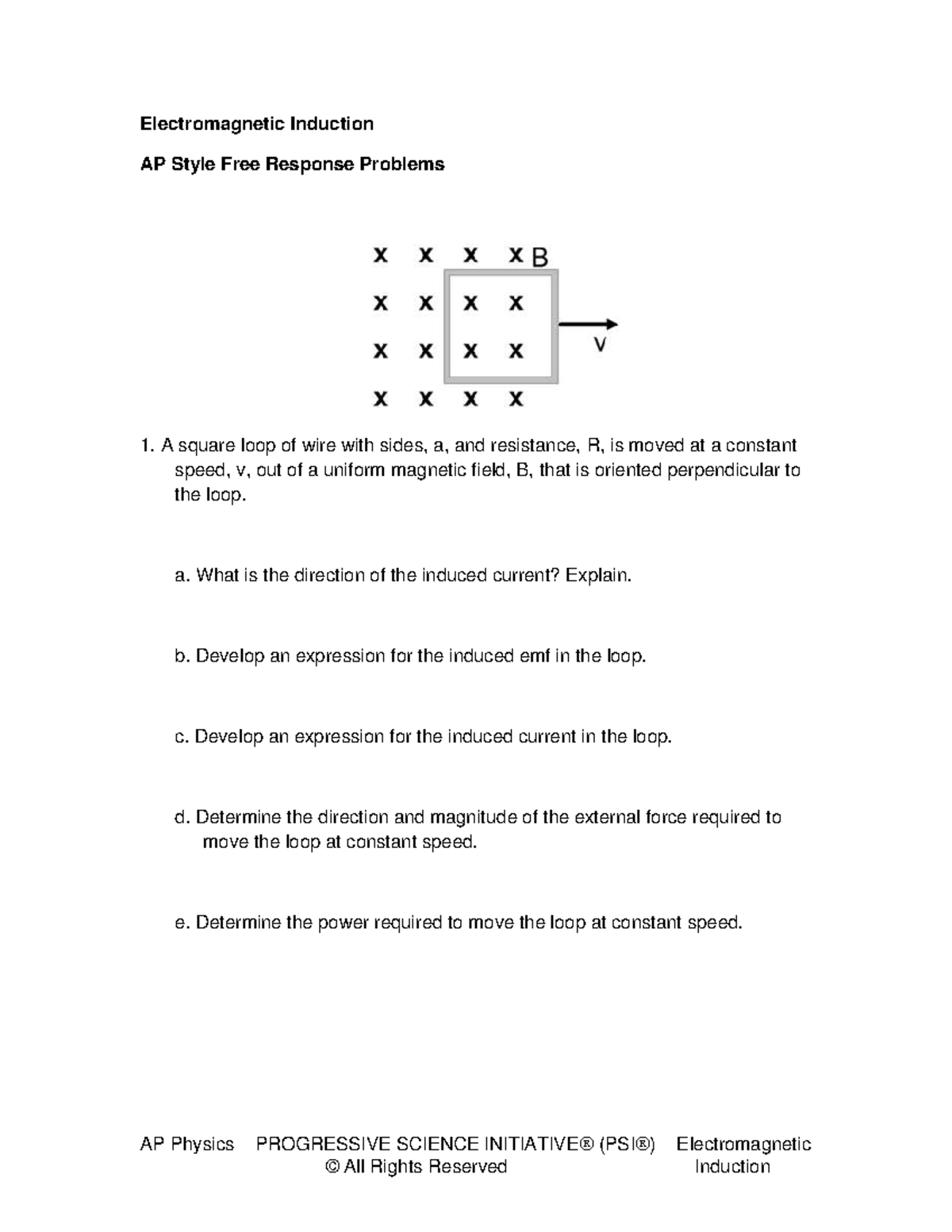 AP Physics 2: Electromagnetic Induction Free Response Problems - Studocu