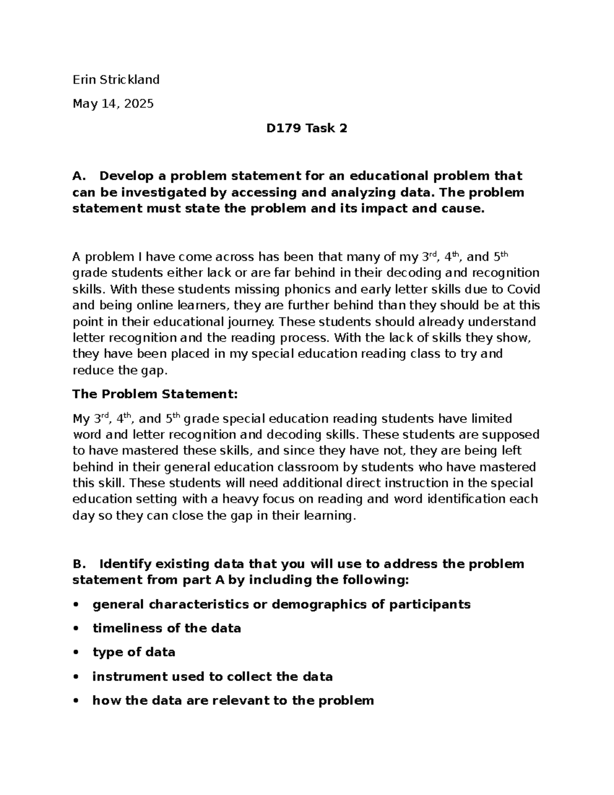D179 Task 2: Analyzing Decoding Skills in Special Ed Students - Studocu