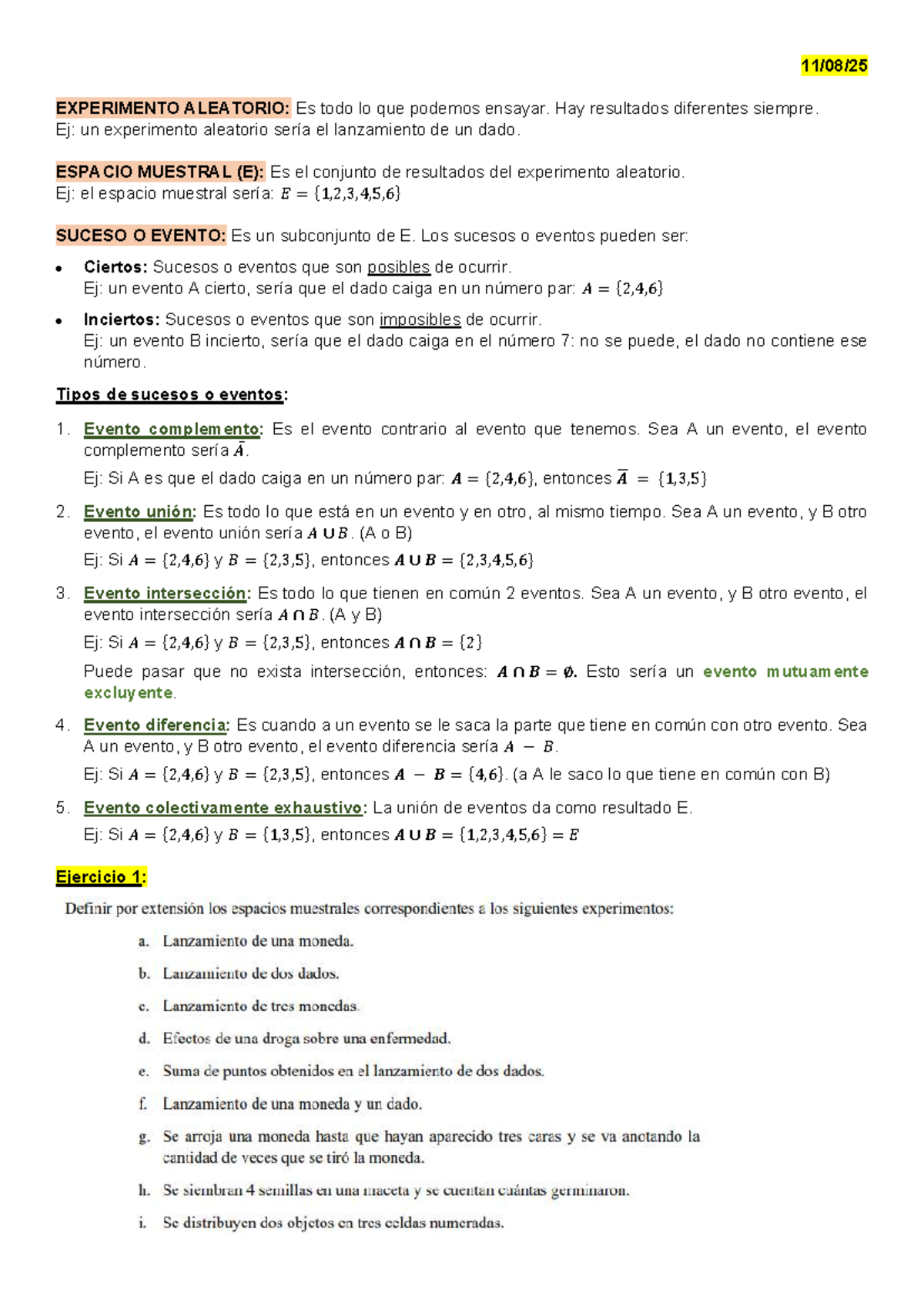 CLASES: Experimentos Aleatorios y Espacios Muestrales - Studocu