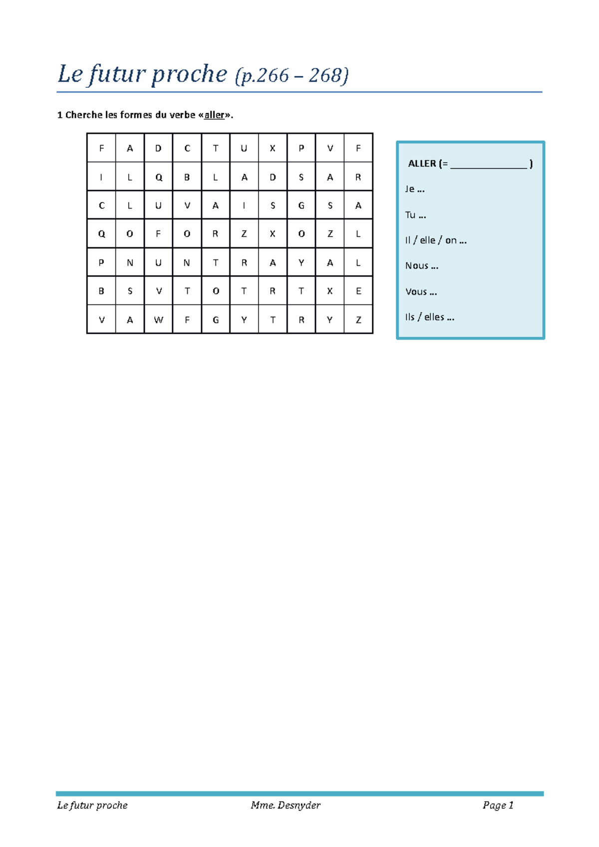 Courant 5 - Le futur proche - Le futur proche (p – 268) 1 Cherche les ...