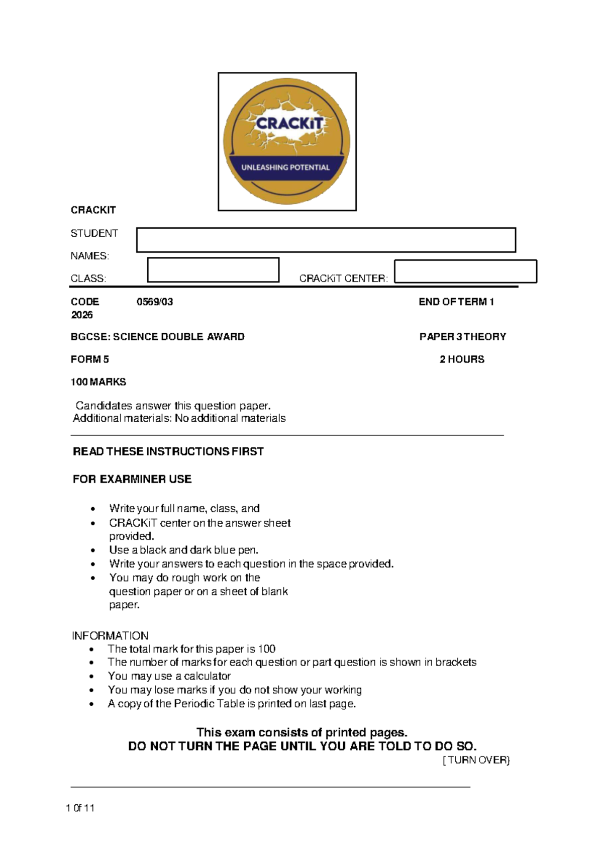BGCSE Science Double Award Paper 3 Theory Revision - Term 1 2026 - Studocu