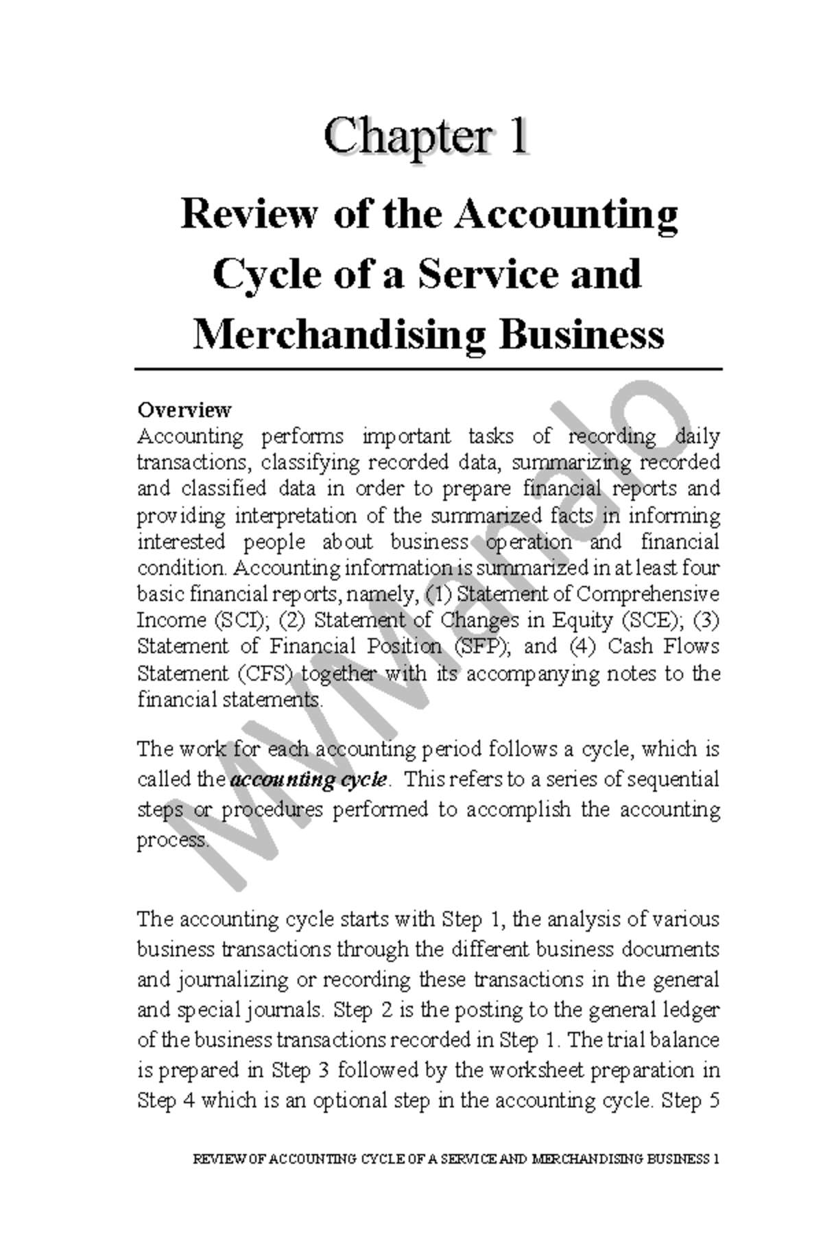 Chapter 1 Review: The Accounting Cycle Explained for ACC101 - Studocu