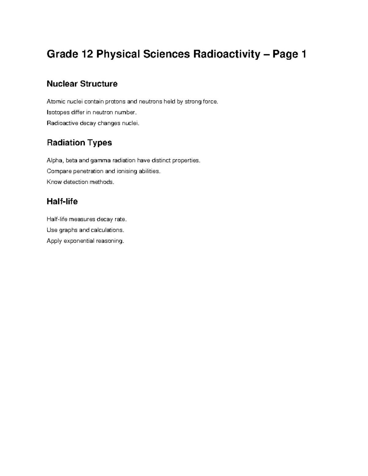 Grade 12 Physical Sciences: Radioactivity Overview and Key Concepts ...