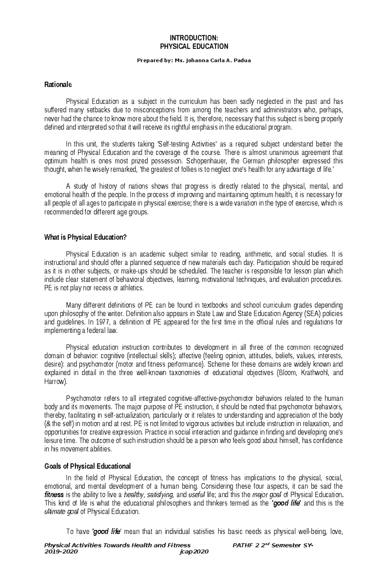 Basic Concepts IN PE ( Complete) Jpadua - INTRODUCTION: PHYSICAL ...