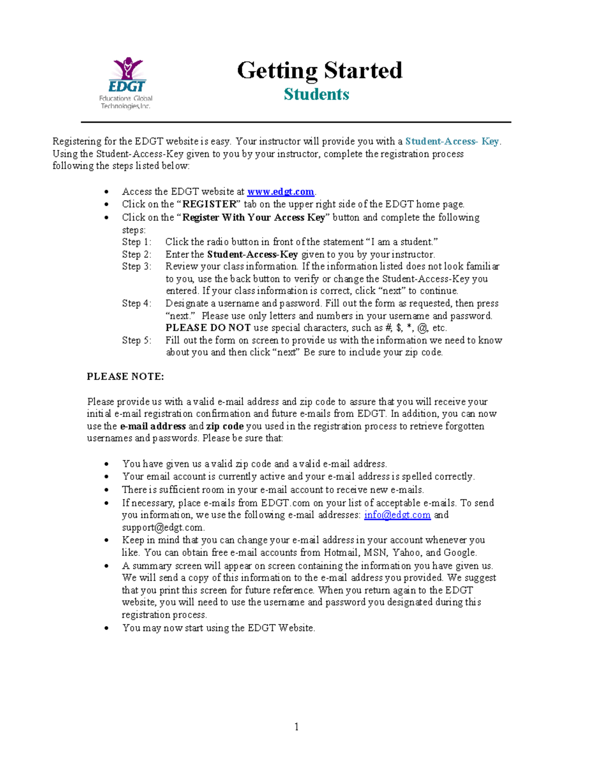 EDGT Registration Guide: Step-by-Step Instructions for Students - Studocu