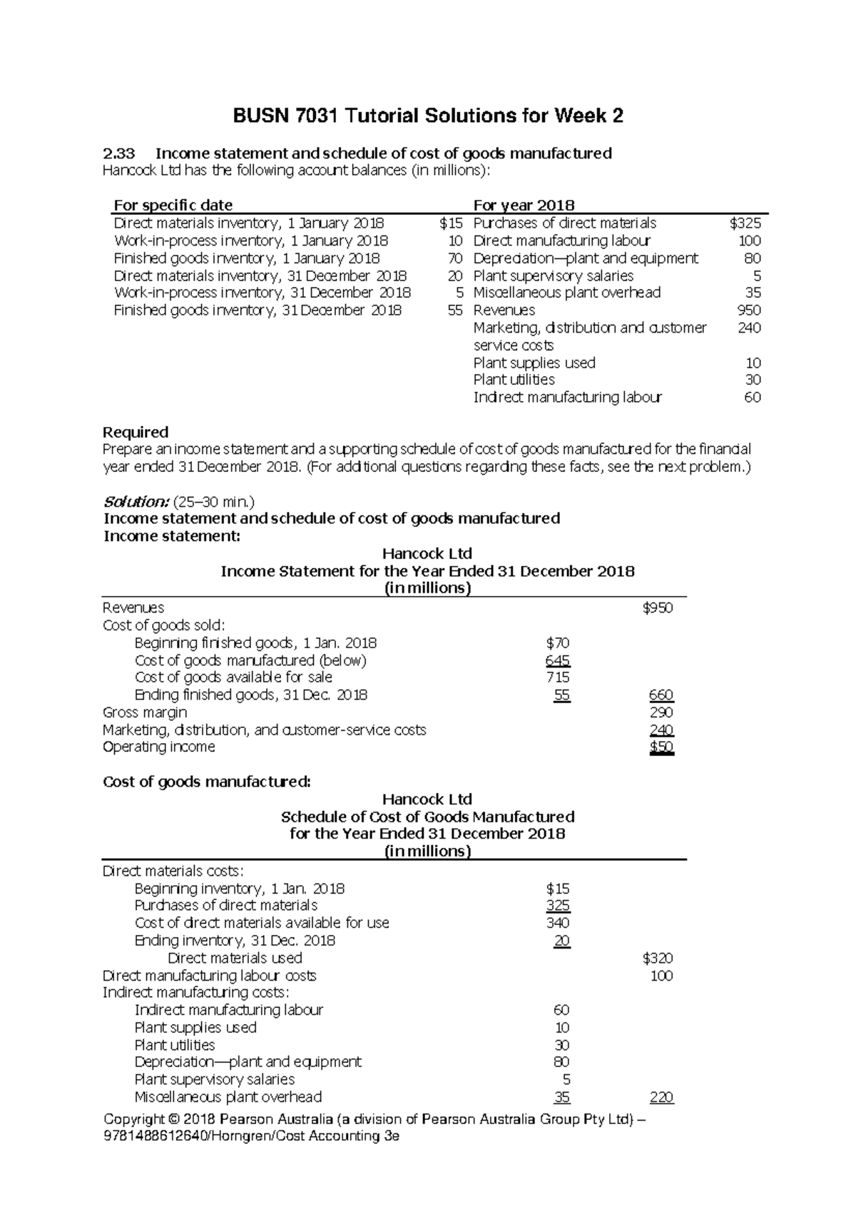 Tutorial Solutions Week 2 TW clean - Copyright © 2018 Pearson Australia ...