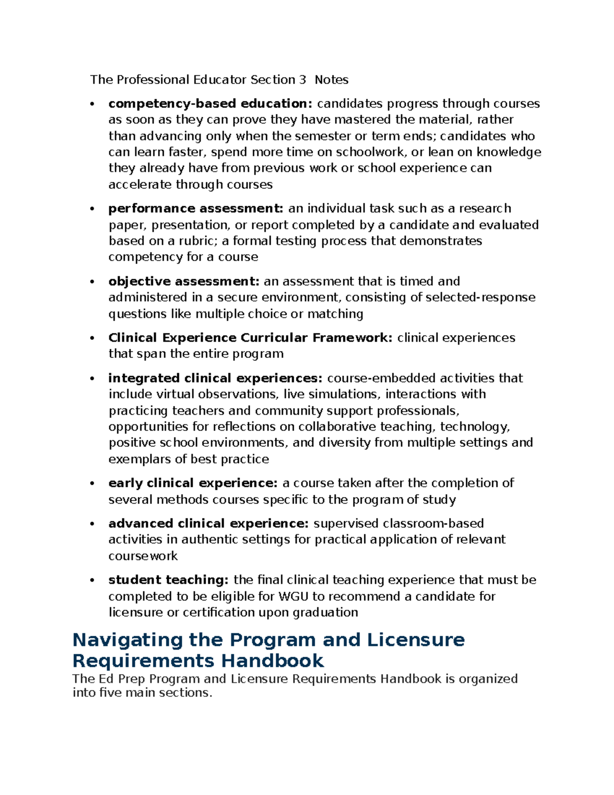 The Professional Educator: Section 3 Notes on Licensure & Clinical ...