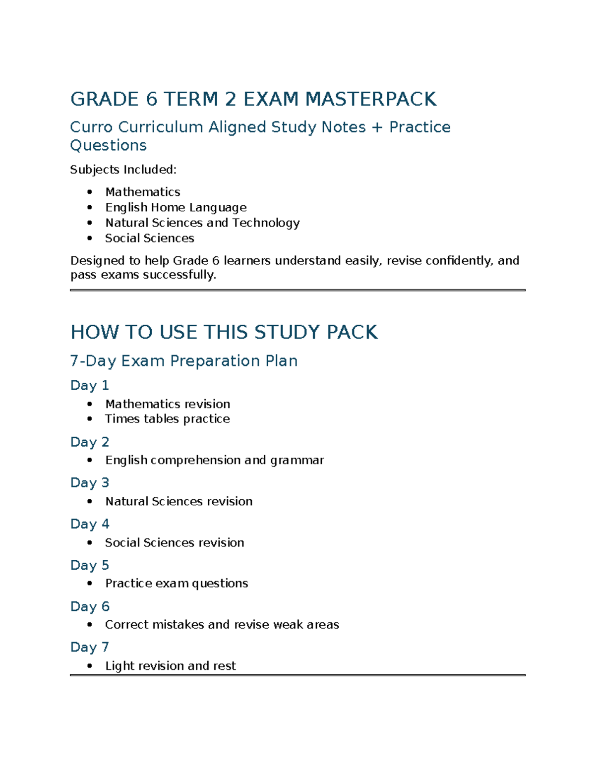 Grade 6 Term 2 Exam Masterpack: Comprehensive Study Notes & Practice ...