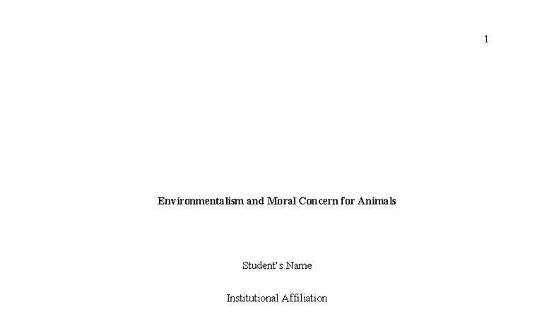 Environmentalism and Moral Considerations for Animals (Course Code ...