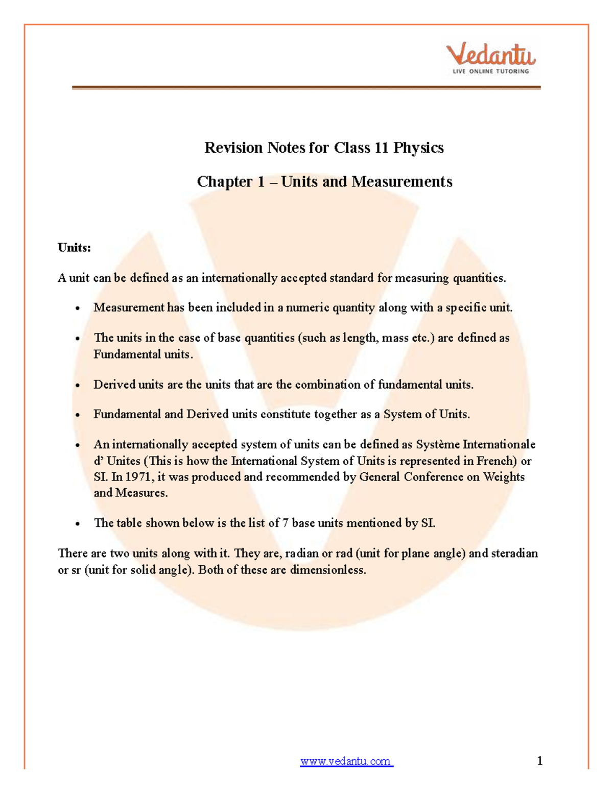 CBSE Class 11 Physics Chapter 1: Units and Measurements Revision Notes ...