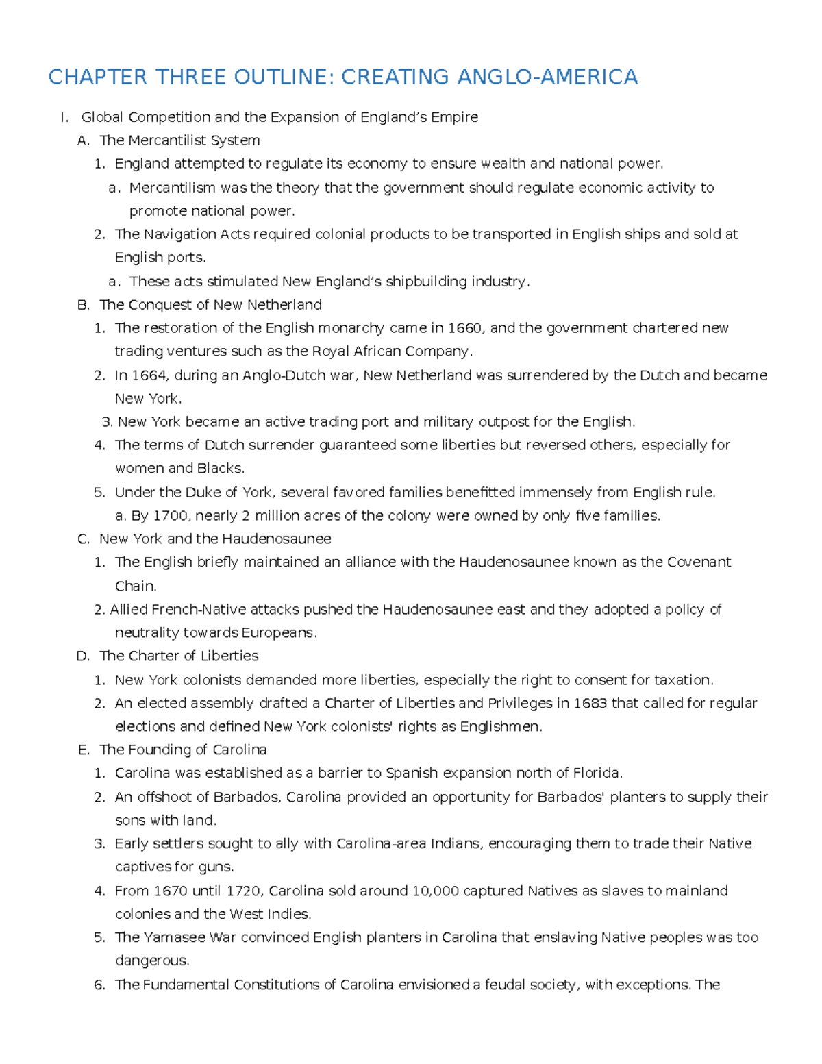 HIST 101: Chapter 3 Outline - Colonial Economy, Society, and Slavery ...
