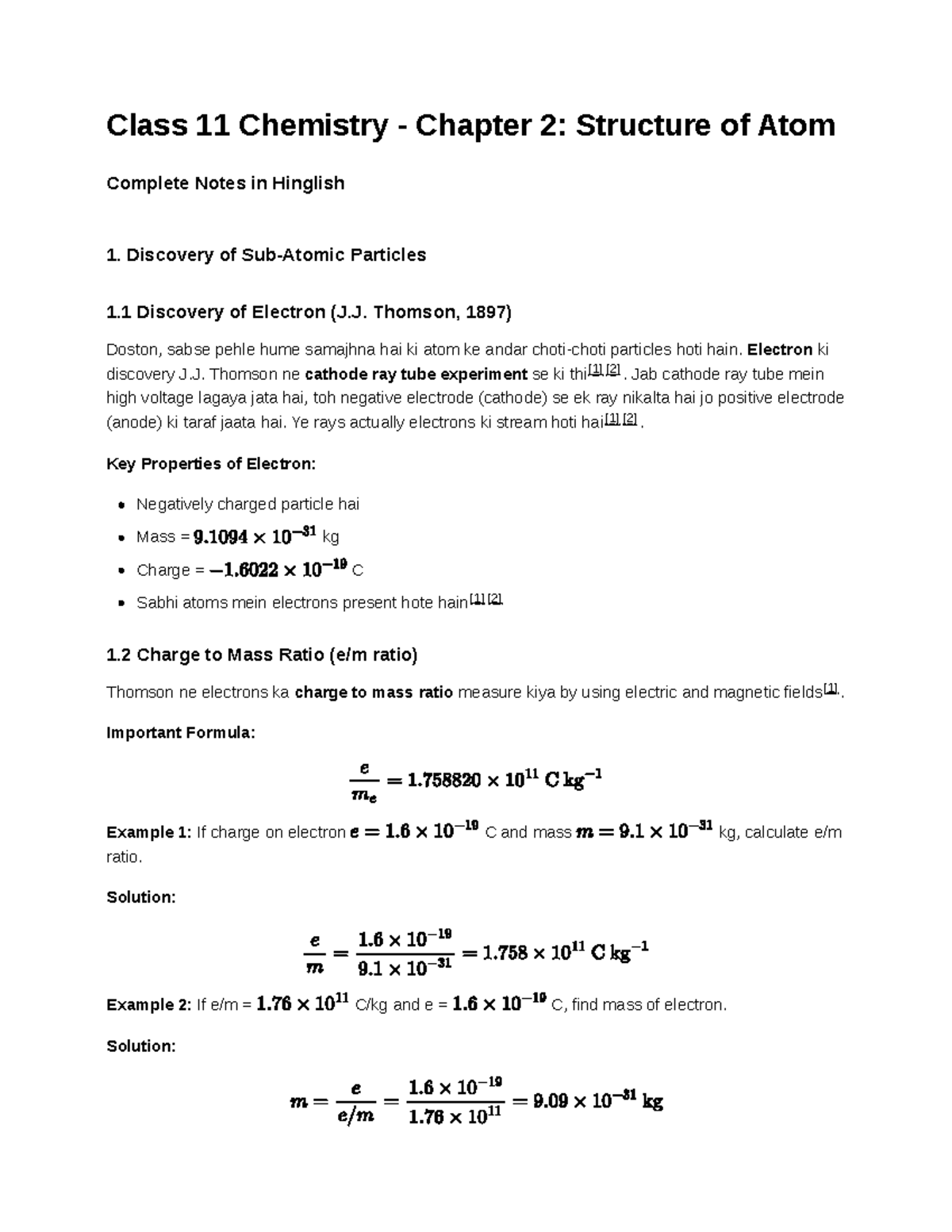 Class 11 Chemistry Chapter 2: Structure of Atom Detailed Notes in ...