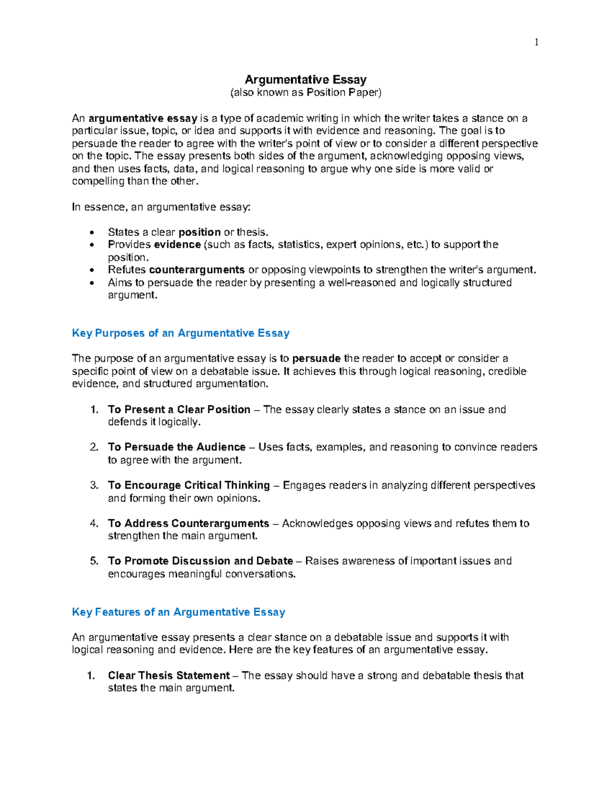 Midterm 2 Argumentative Essay: Analyzing Key Features and Structure ...