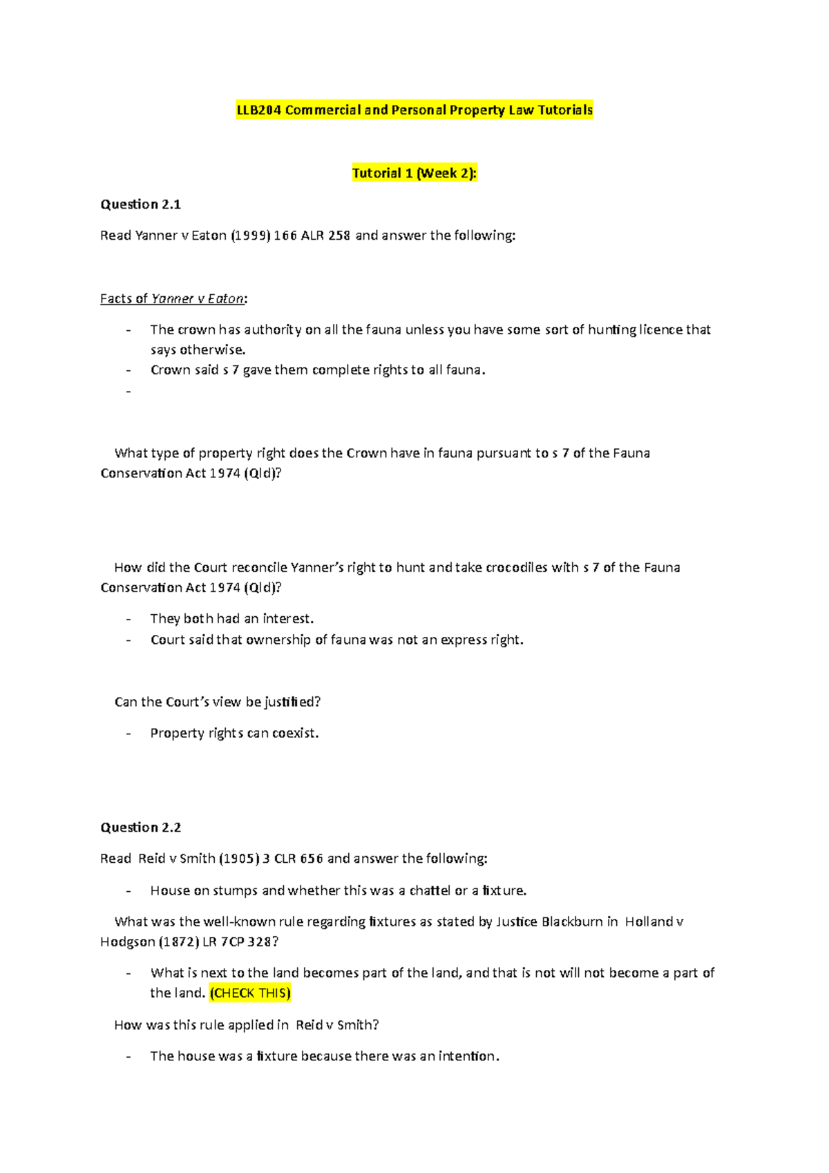 CPP Tutes - Tutorial notes - LLB204 Commercial and Personal Property ...