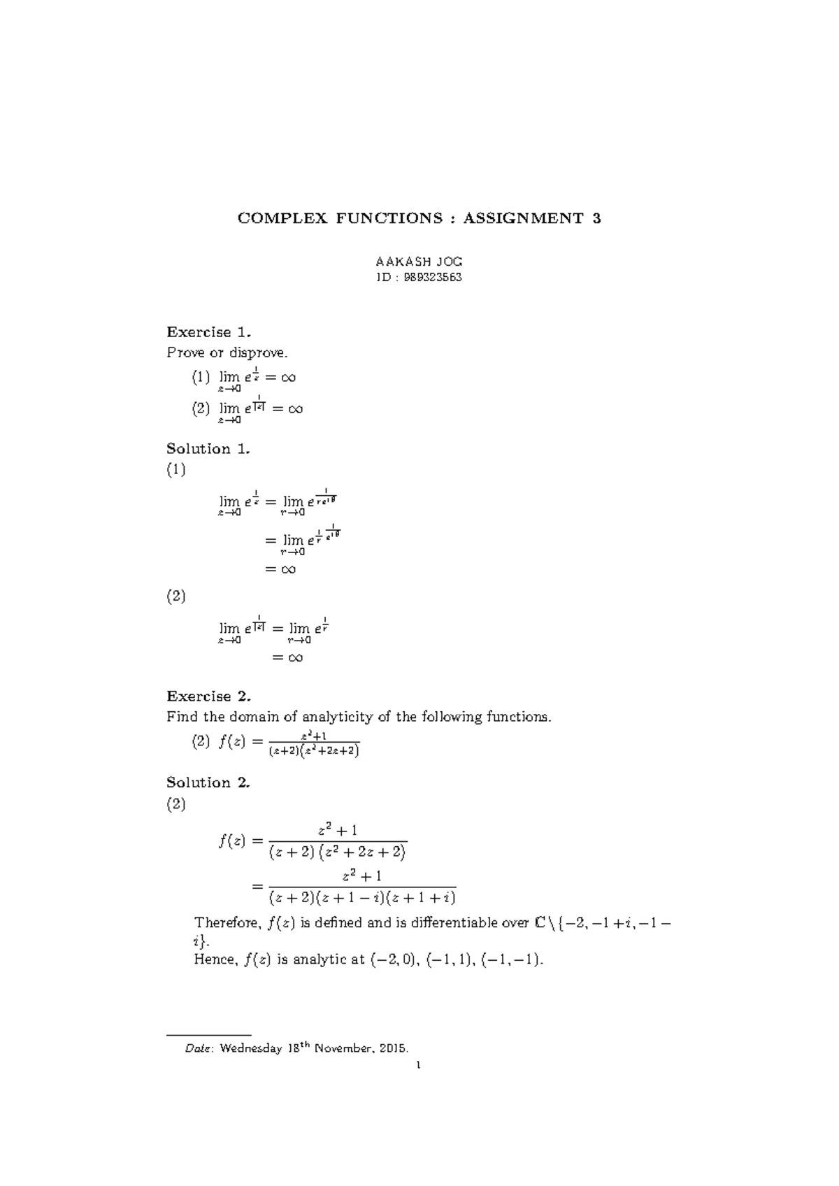 Complex Functions Domain Of Analyticity Complex Functions