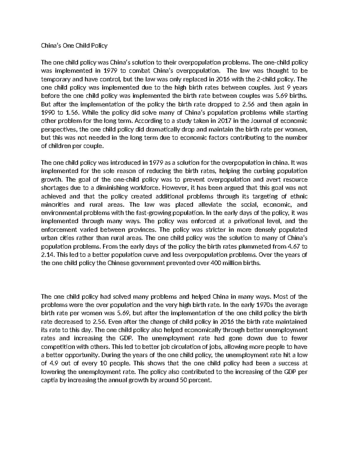 China's One Child Policy: Impact on Population & Economy - Studocu