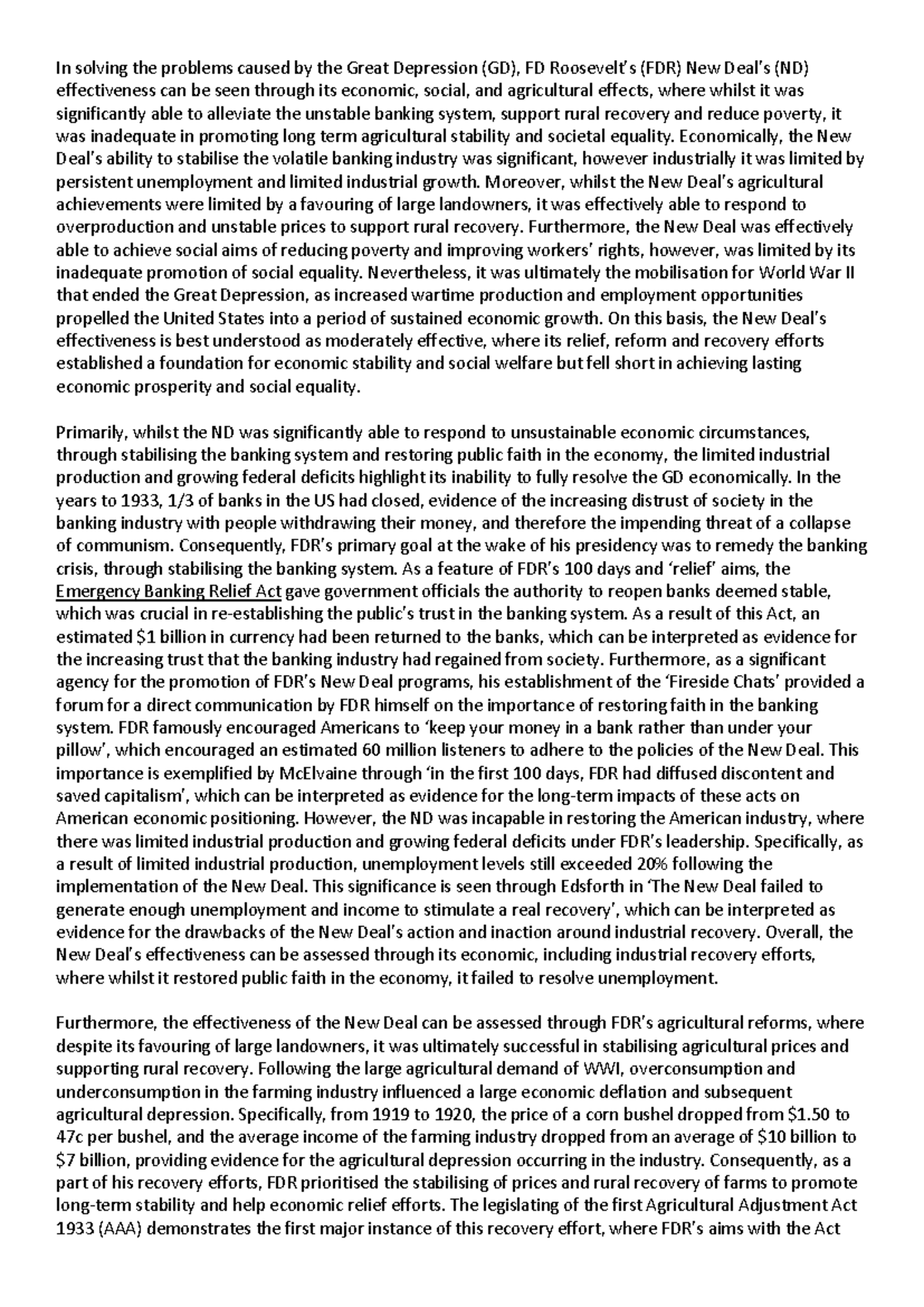 Modern New Deal Essay Task 2: Evaluating FDR's Impact on the Great ...