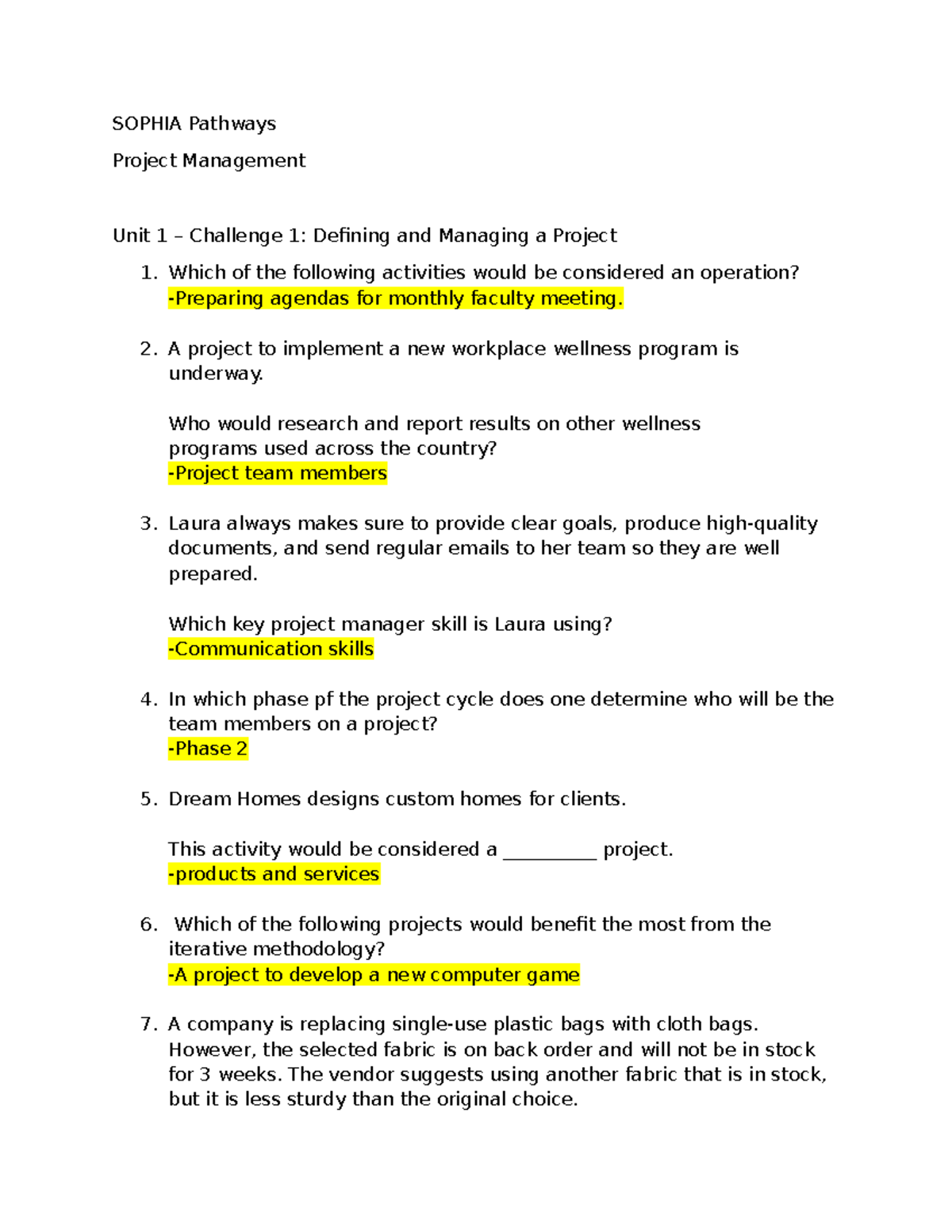 Challenge 1.1 Defining and Managing a Project - SOPHIA Pathways Project Management Unit 1 ...