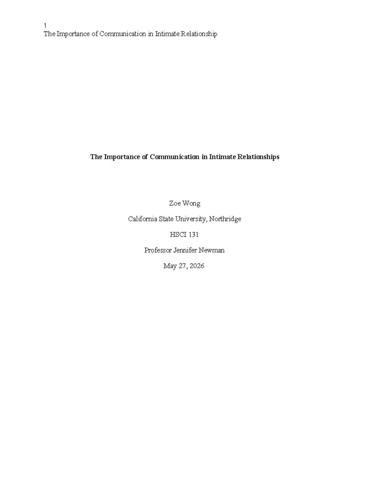 HSCI 131 Essay: The Role of Communication in Intimate Relationships ...