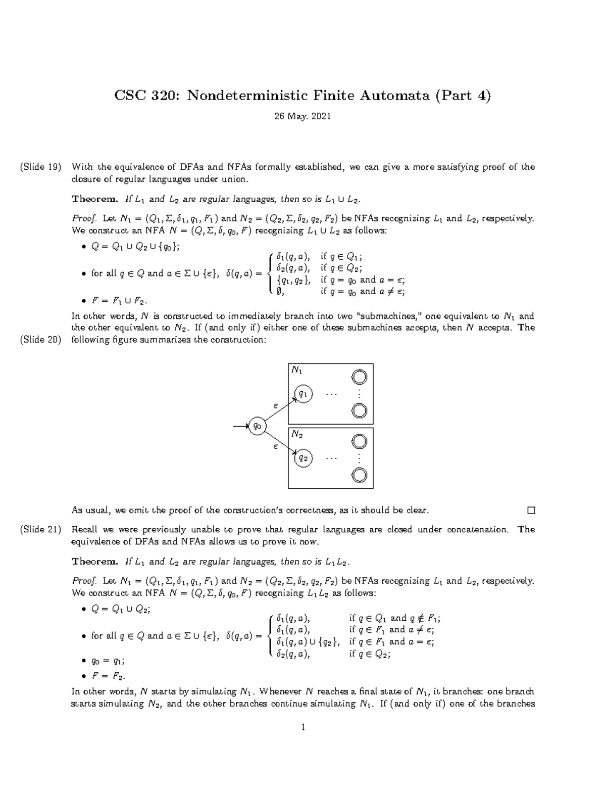 Lecture 04 Notes on CSC 320: Nondeterministic Finite Automata - Studocu