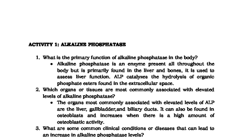 Activity 1: Alkaline Phosphatase Functions & Clinical Significance ...