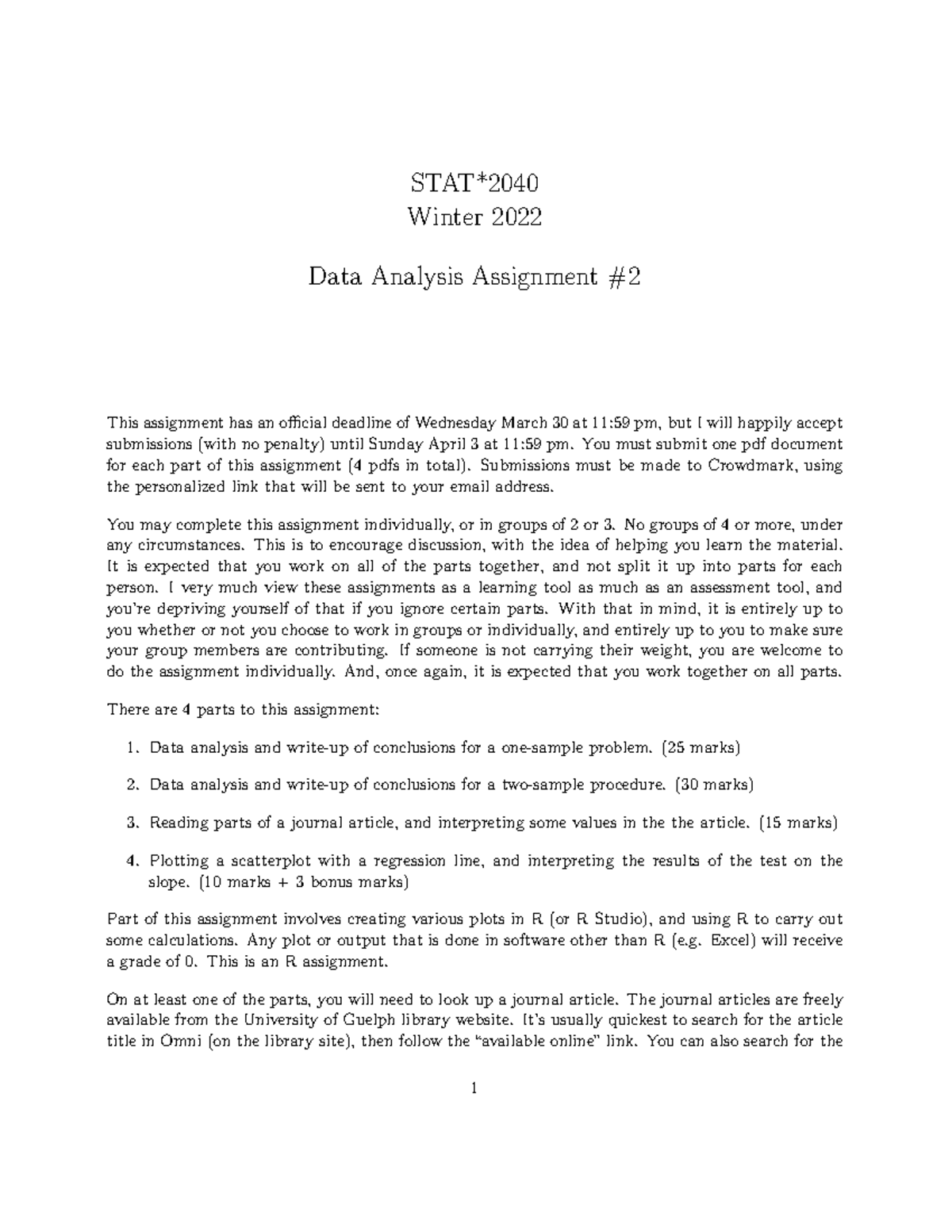 2040 W22 Assignment 2 - STAT 2040 - U of G - Studocu