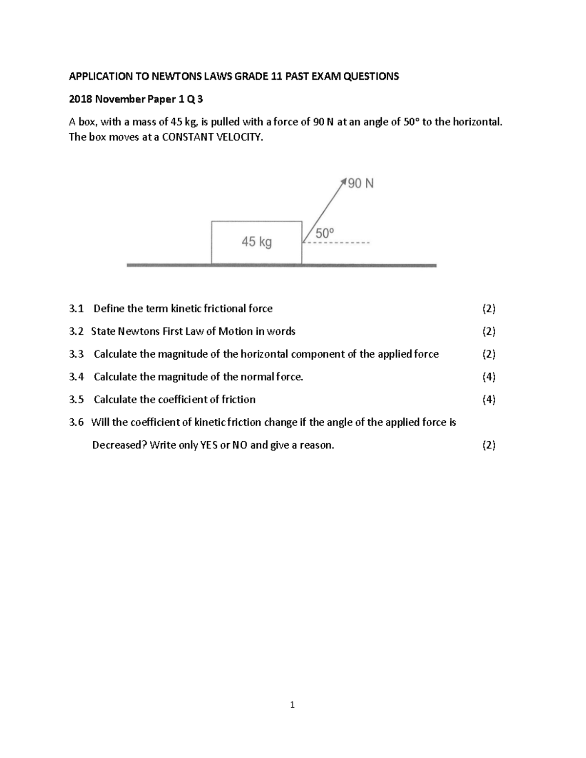 Application of Newton's Laws: Grade 11 Past Exam Questions - Studocu