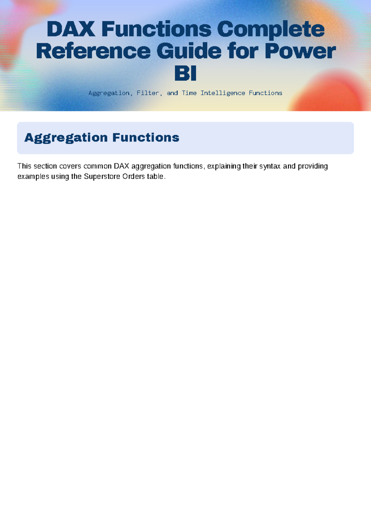 DAX Functions Complete Reference Guide for Power BI: Aggregation & Time ...