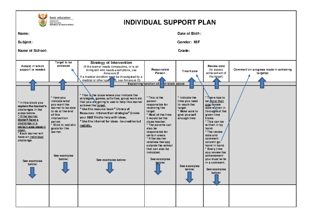Individual Support Plan (ISP) Template for Student Assistance - Studocu