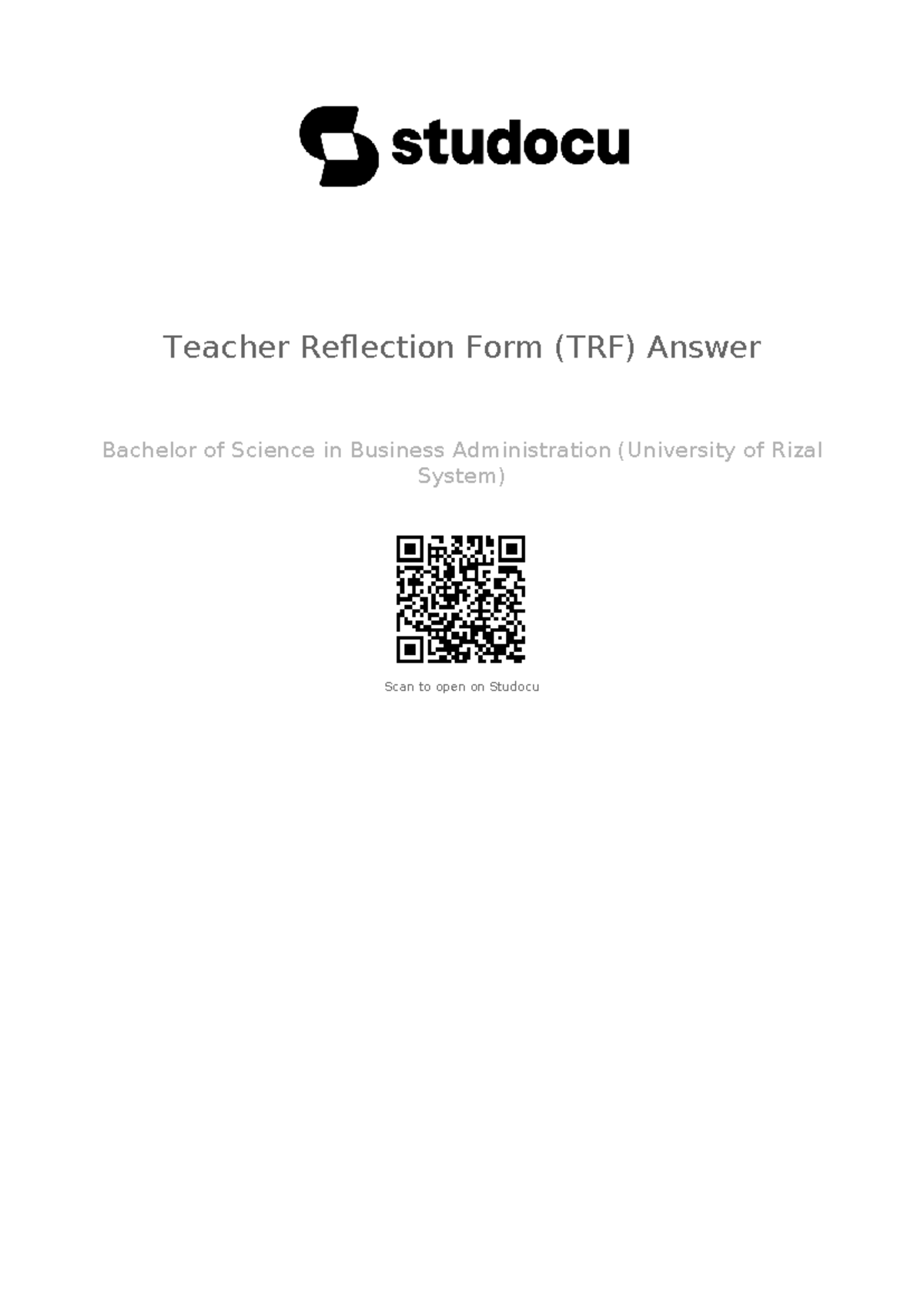 Teacher Reflection Form (TRF) Responses - BSBA Insights & Evaluations - Studocu