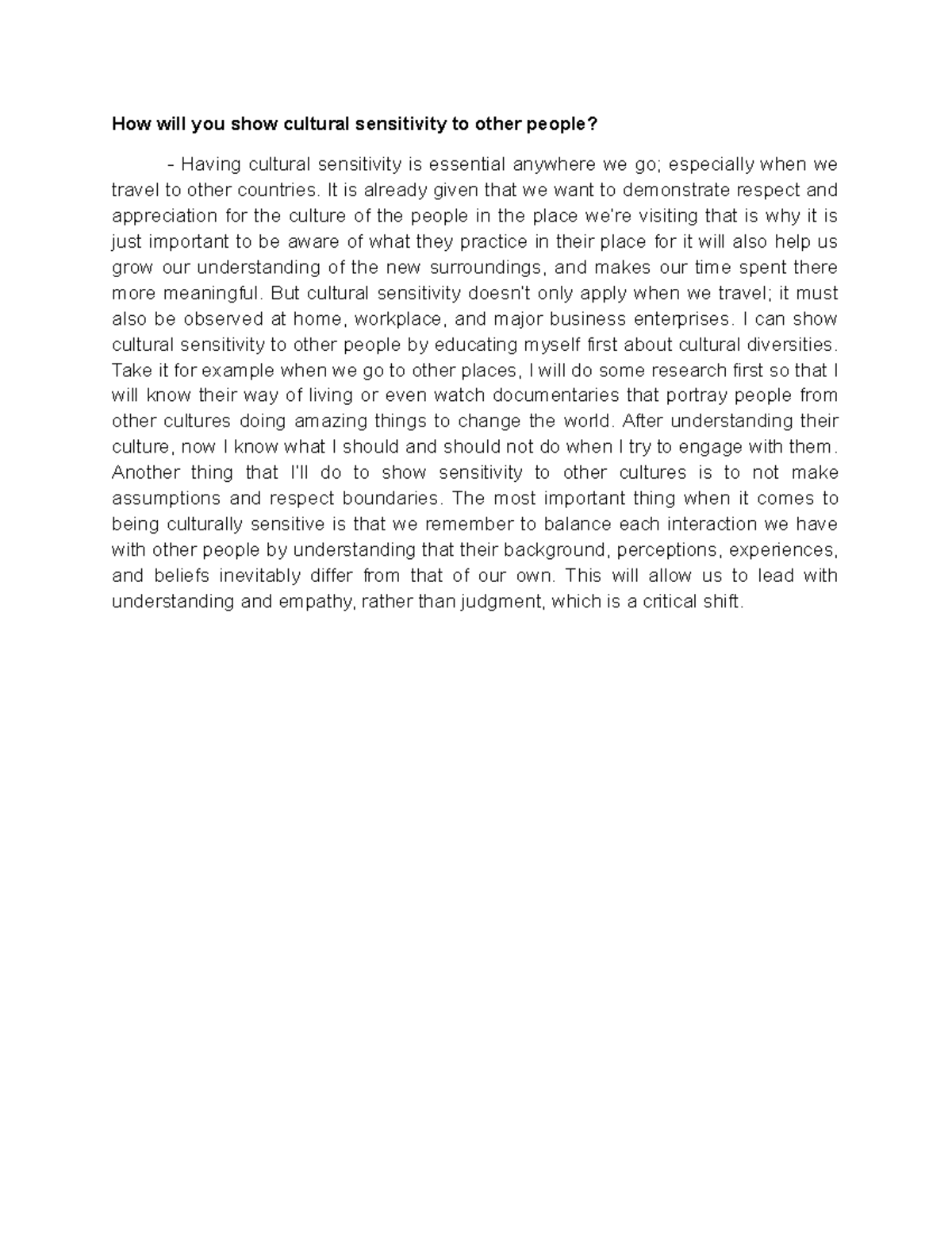 (45) - essay - How will you show cultural sensitivity to other people ...