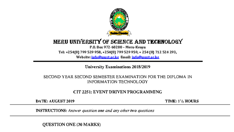 CIT 2251 Final Exam: Event Driven Programming Questions and Answers ...