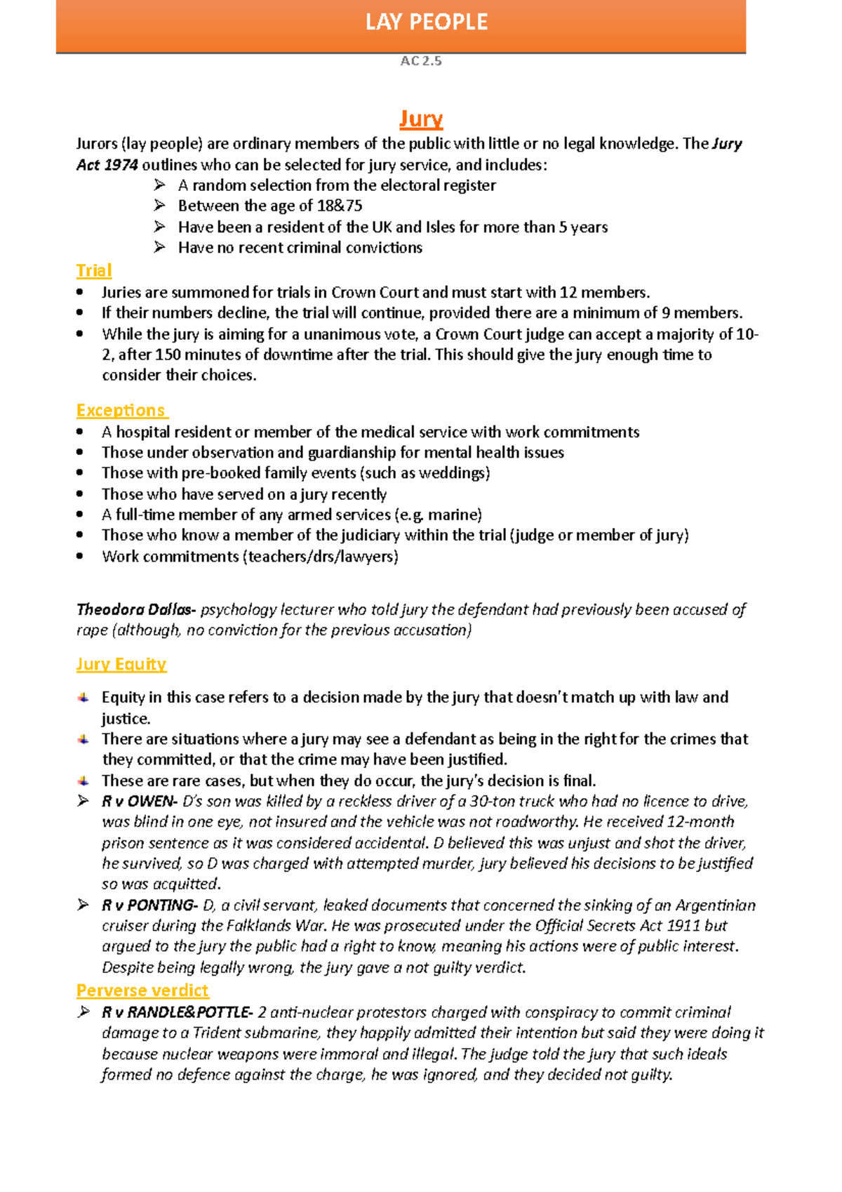 AC 2: Understanding the Role of Lay People in the Jury System - Studocu