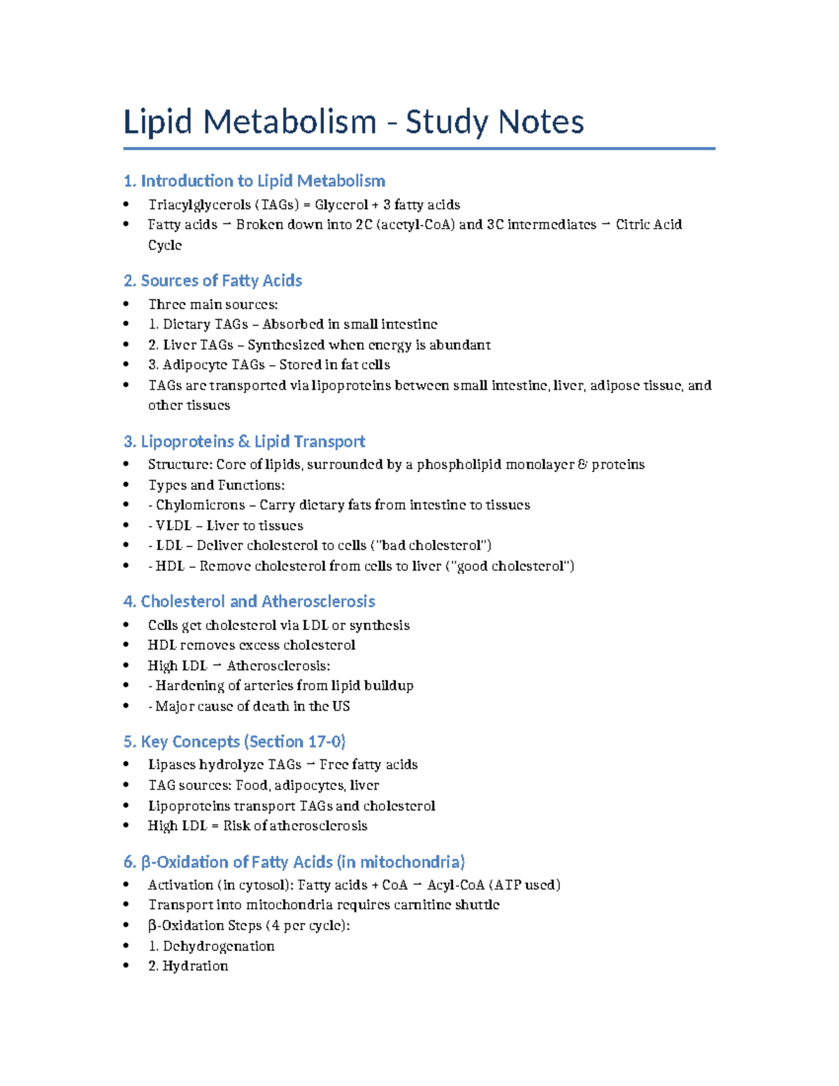 Lipid Metabolism Study Notes: Key Concepts and Mechanisms Explained ...