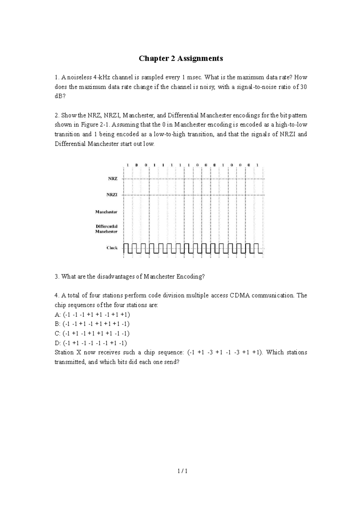 Chapter 2 Assignments: Data Rate & Encoding Techniques Analysis - Studocu
