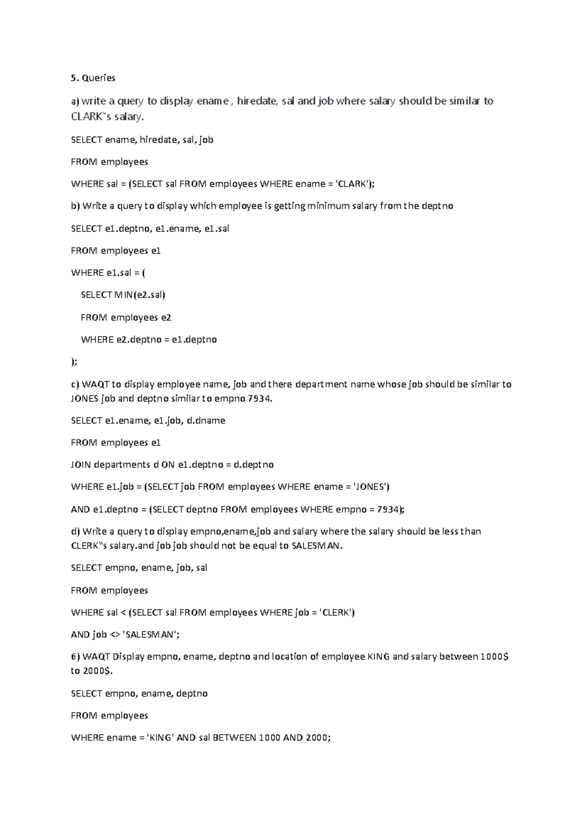 SQL Queries for Employee Data Manipulation and Analysis (Queries 1-1 ...