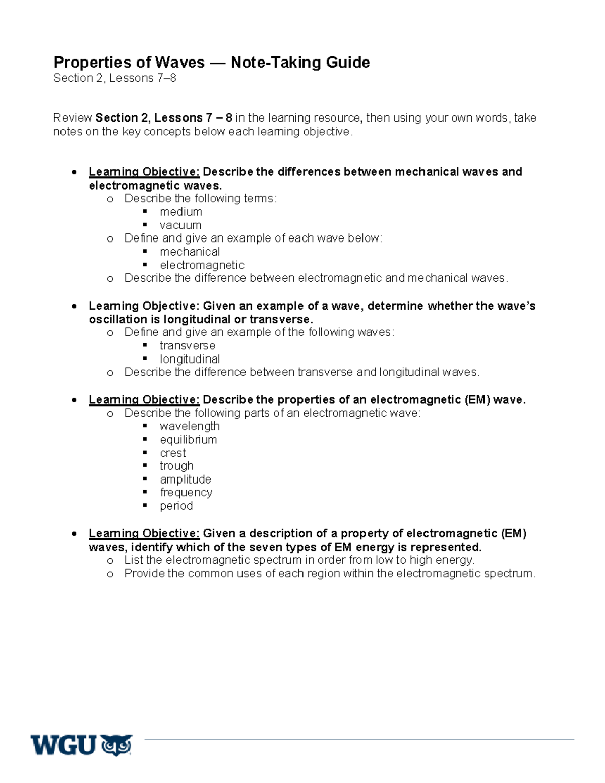 Section 2 Lessons 7-8: Waves Properties & Key Concepts Guide - Studocu