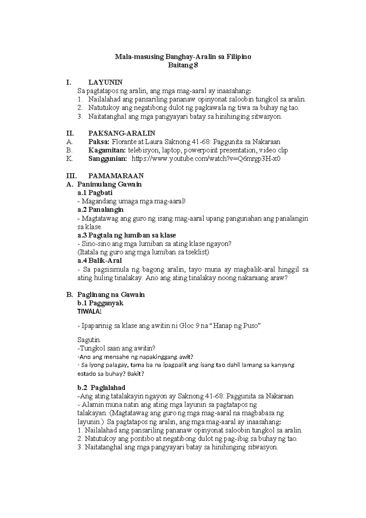 Lesson Plan: Grade 8 Filipino Week 2 (May 18) on Florante at Laura ...