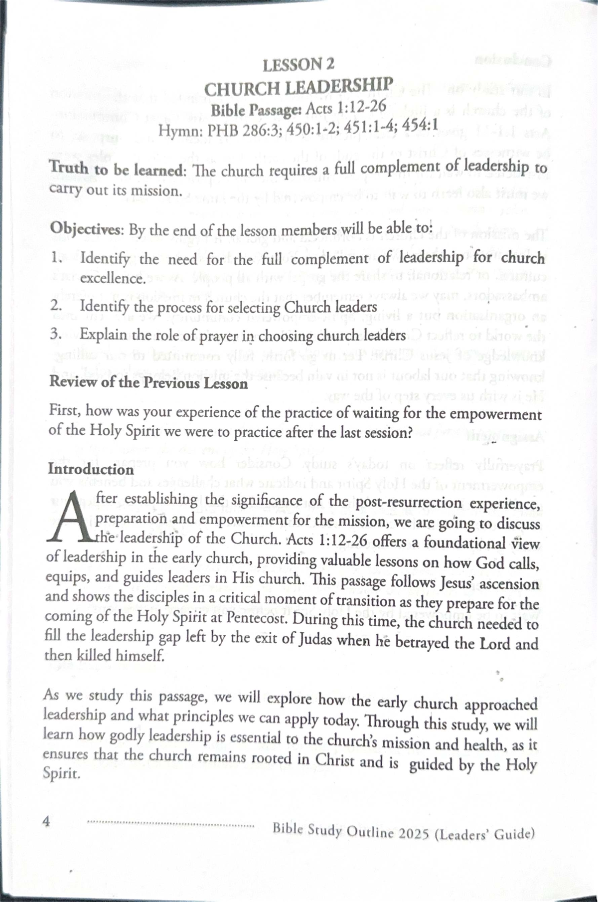 LEADERS BIBLE STUDY OUTLINE 2025: LESSON 2 ON CHURCH LEADERSHIP - Studocu