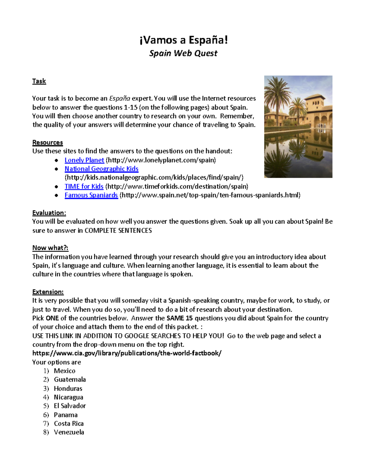 SPAN 101 - España Web Quest: Exploring Language & Culture - Studocu