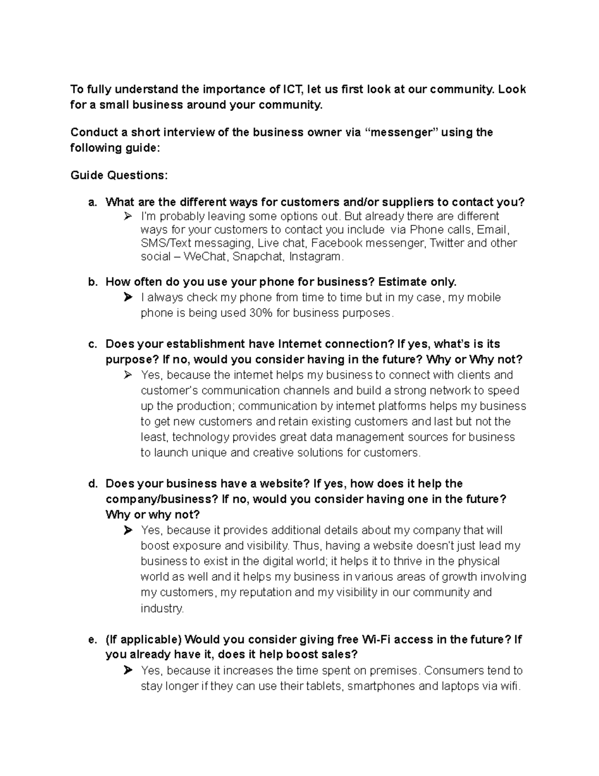 Grade 11 Business Interview Insights on ICT Usage and Impact - Studocu
