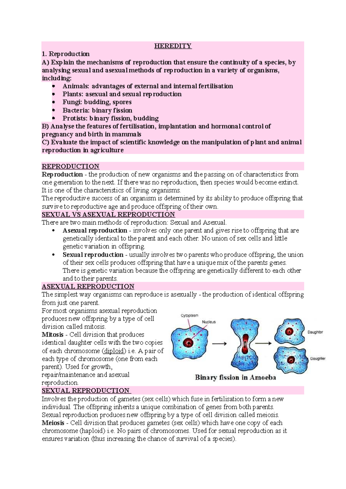 Heredity and Reproduction Mechanisms: A Study Guide (BIO101) - Studocu