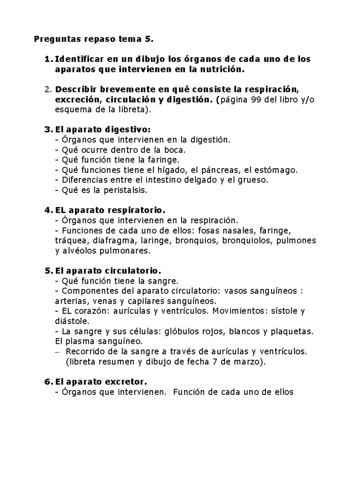 Preguntas Repaso Examen CONO TEMA 5: Nutrición y Sistemas del Cuerpo - Studocu