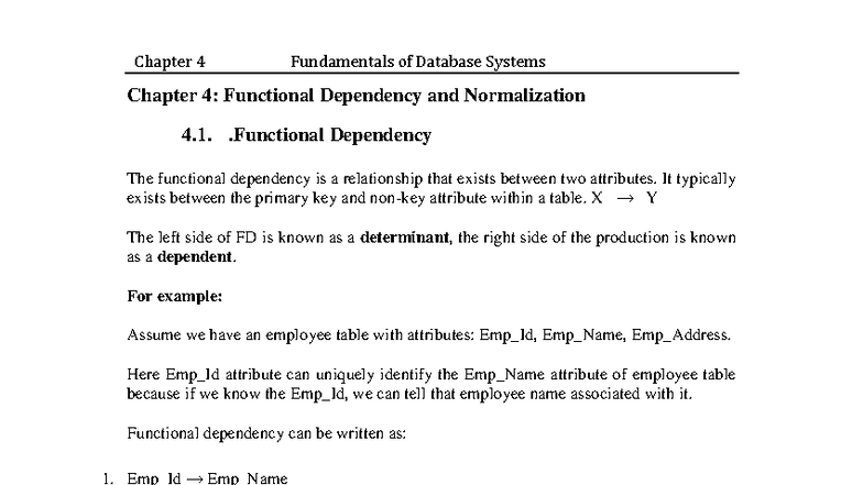 Chapter 4: Fundamentals of Database Systems - Functional Dependency & - Studocu