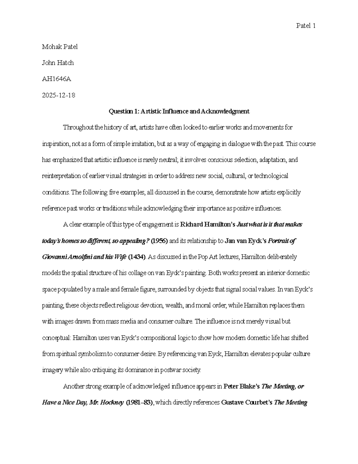 Final Exam Review: Artistic Influence in AH1646A - Studocu